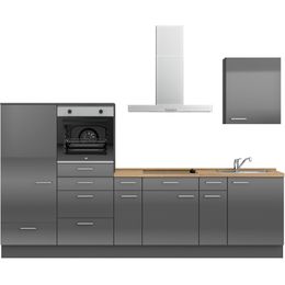 K&uuml;chenzeile Nobilia "Flash I", NEU: individuell anpassbar mit gratis Profi-Beratung", grau (k&uuml;che: grau, korpus: schiefergrau, arbeitsplatte: eiche sierra nachbildung), B:300,3cm H:216,6cm T:60cm, Komplettk&uuml;chen-Sets, K&uuml;chenzeile, vormontiert, Breite 300 cm, Ausrichtung w&auml;hlbar, wahlw. mit E-Ger&auml;ten