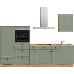 K&uuml;chenzeile Nobilia "Cascada I", NEU: individuell anpassbar mit gratis Profi-Beratung", gr&uuml;n (k&uuml;che: gr&uuml;n, korpus: lacklaminat schilffarben, arbeitsplatte: eiche sierra nachbildung), B:300,3cm H:216,6cm T:60cm, Komplettk&uuml;chen-Sets, K&uuml;chenzeile, vormontiert, Breite 300 cm, Ausrichtung w&auml;hlbar, wahlw. mit E-Ger&auml;ten