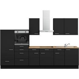 K&uuml;chenzeile Nobilia "Touch I", NEU: individuell anpassbar mit gratis Profi-Beratung", schwarz (k&uuml;che: schwarz, korpus: schwarz, arbeitsplatte: eiche sierra nachbildung), B:330,3cm H:216,6cm T:60cm, Komplettk&uuml;chen-Sets, K&uuml;chenzeile, vormontiert, Breite 330 cm, Ausrichtung w&auml;hlbar, wahlw. mit E-Ger&auml;ten