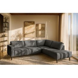 Ecksofa Home Affaire "Fumone, Lederoptik oder Soft-Touch Chenille", schwarz (onyx), B:260cm H:83cm T:200cm, 90% PES; 10% NY, Sofas, Ecksofa, Breite 260, mit schwarzen Massivholzf&uuml;&szlig;en