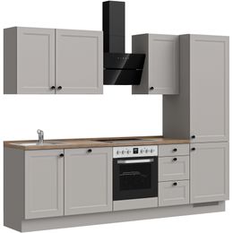 K&uuml;chenzeile Nobilia "Cascada II", NEU: individuell anpassbar mit gratis Profi-Beratung", grau (k&uuml;che: grau, korpus: lacklaminat steingraufarben, arbeitsplatte: eiche havanna nachbildung), B:270,3cm H:216,6cm T:60cm, Komplettk&uuml;chen-Sets, K&uuml;chenzeile, vormontiert, Breite 270 cm, Ausrichtung w&auml;hlbar, wahlw. mit E-Ger&auml;ten
