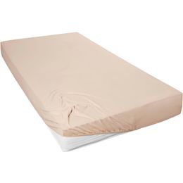 Spannbettlaken Primera "Mako-Feinjersey Spannbetttuch", beige (d&uuml;ne), L:200cm, Mako-Jersey, Obermaterial: 100% Baumwolle, Bettlaken, Spannbettlaken, Geeignet f&uuml;r Standardmatratzen bis 22 cm, 100% Baumwolle