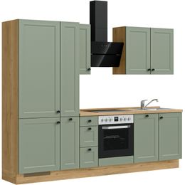 K&uuml;chenzeile Nobilia "Cascada II", NEU: individuell anpassbar mit gratis Profi-Beratung", gr&uuml;n (k&uuml;che: gr&uuml;n, korpus: lacklaminat schilffarben, arbeitsplatte: eiche sierra nachbildung), B:270,3cm H:216,6cm T:60cm, Komplettk&uuml;chen-Sets, K&uuml;chenzeile, vormontiert, Breite 270 cm, Ausrichtung w&auml;hlbar, wahlw. mit E-Ger&auml;ten