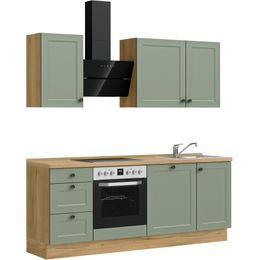K&uuml;chenzeile Nobilia "Cascada II", NEU: individuell anpassbar mit gratis Profi-Beratung", gr&uuml;n (k&uuml;che: gr&uuml;n, korpus: lacklaminat schilffarben, arbeitsplatte: eiche sierra nachbildung), B:210,3cm H:216,6cm T:60cm, Komplettk&uuml;chen-Sets, K&uuml;chenzeile, vormontiert, Breite 210 cm, Ausrichtung w&auml;hlbar, wahlw. mit E-Ger&auml;ten