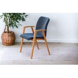 Armlehnstuhl OTTO HOME "Loreen Esszimmerstuhl, Polsterstuhl, Designstuhl", schwarz (storm 99 schwarz, eiche natur ge&ouml;lt), B:56cm H:86,5cm T:64cm, Holzwerkstoff, Massivholz, Polyester, St&uuml;hle, Armlehnstuhl, mit Massivgestell, hochwertig gearbeitet, Armlehnen, stilvoll, bequem