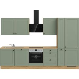 K&uuml;chenzeile Nobilia "Cascada II", NEU: individuell anpassbar mit gratis Profi-Beratung", gr&uuml;n (k&uuml;che: gr&uuml;n, korpus: lacklaminat schilffarben, arbeitsplatte: eiche sierra nachbildung), B:330,3cm H:216,6cm T:60cm, Komplettk&uuml;chen-Sets, K&uuml;chenzeile, vormontiert, Breite 330 cm, Ausrichtung w&auml;hlbar, wahlw. mit E-Ger&auml;ten