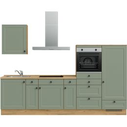K&uuml;chenzeile Nobilia "Cascada I", NEU: individuell anpassbar mit gratis Profi-Beratung", gr&uuml;n (k&uuml;che: gr&uuml;n, korpus: lacklaminat schilffarben, arbeitsplatte: eiche sierra nachbildung), B:300,3cm H:216,6cm T:60cm, Komplettk&uuml;chen-Sets, K&uuml;chenzeile, vormontiert, Breite 300 cm, Ausrichtung w&auml;hlbar, wahlw. mit E-Ger&auml;ten