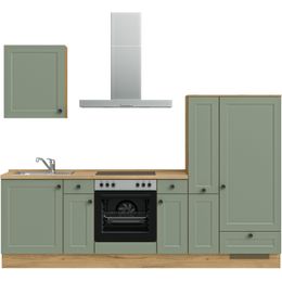 K&uuml;chenzeile Nobilia "Cascada I", NEU: individuell anpassbar mit gratis Profi-Beratung", gr&uuml;n (k&uuml;che: gr&uuml;n, korpus: lacklaminat schilffarben, arbeitsplatte: eiche sierra nachbildung), B:270,3cm H:216,6cm T:60cm, Komplettk&uuml;chen-Sets, K&uuml;chenzeile, vormontiert, Breite 270 cm, Ausrichtung w&auml;hlbar, wahlw. mit E-Ger&auml;ten