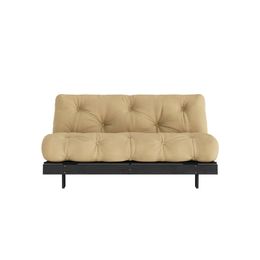 Daybett Karup Design "Roots Sofa Bed, Schlafsofa,, Bettfunktion, FSC-Massivholz", gelb (wheat beige), B:160cm H:85cm, Bezug: 80% Baumwolle, 20% Polyester, Daybetten, Inkl. Futonmatratze, Made in Europe, langlebig, B: 140 oder 160 cm