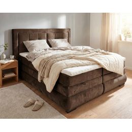 Boxspringbett OTTO HOME "MIVVA inkl. Bettkasten & Topper, Komfortliegeh&ouml;he: 67cm, Breite: 180cm", braun, B:204cm L:215cm, Holz teilmassiv, Holzwerkstoff, Spanplatte, Komplettbetten, Boxspringbett, in H3, H4 oder Hmix H3/H4, wahlweise mit oder ohne LED-Leuchten