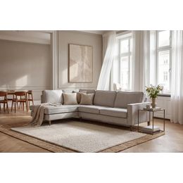 Ecksofa Home Affaire "Pinto Skandi, 290 cm, Chenille, Struktur, Ottomane links / rechts", grau (silber grau), B:290cm H:89cm T:217cm, 100% Polyester, Sofas, Ecksofa, mit Keder, Massivholzf&uuml;&szlig;e Eiche ger&auml;uchert, Wellenunterfederung