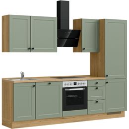 K&uuml;chenzeile Nobilia "Cascada II", NEU: individuell anpassbar mit gratis Profi-Beratung", gr&uuml;n (k&uuml;che: gr&uuml;n, korpus: lacklaminat schilffarben, arbeitsplatte: eiche sierra nachbildung), B:270,3cm H:216,6cm T:60cm, Komplettk&uuml;chen-Sets, K&uuml;chenzeile, vormontiert, Breite 270 cm, Ausrichtung w&auml;hlbar, wahlw. mit E-Ger&auml;ten