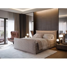 Boxspringbett FORTE "Harmonie inkl. Bettkasten und Topper, Kopf- und Fu&szlig;teil in Kissenoptik", beige (hellgrau), B:221cm L:233cm, Komplettbetten, Boxspringbett, in den Breiten 140cm, 160cm und 180cm erh&auml;ltlich