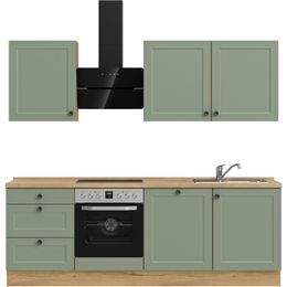 K&uuml;chenzeile Nobilia "Cascada II", NEU: individuell anpassbar mit gratis Profi-Beratung", gr&uuml;n (k&uuml;che: gr&uuml;n, korpus: lacklaminat schilffarben, arbeitsplatte: eiche sierra nachbildung), B:240,3cm H:216,6cm T:60cm, Komplettk&uuml;chen-Sets, K&uuml;chenzeile, vormontiert, Breite 240 cm, Ausrichtung w&auml;hlbar, wahlw. mit E-Ger&auml;ten