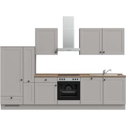 K&uuml;chenzeile Nobilia "Cascada I", NEU: individuell anpassbar mit gratis Profi-Beratung", grau (k&uuml;che: grau, korpus: lacklaminat steingraufarben, arbeitsplatte: eiche havanna nachbildung), B:330,3cm H:216,6cm T:60cm, Komplettk&uuml;chen-Sets, K&uuml;chenzeile, vormontiert, Breite 330 cm, Ausrichtung w&auml;hlbar, wahlw. mit E-Ger&auml;ten
