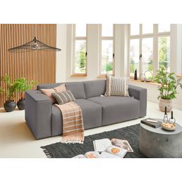 3-Sitzer Home Affaire "Noord mit Kedernaht, Breite 232 cm", grau, B:232cm H:71cm T:96cm, 100% Polyester, Sofas, Cord, Struktur, Webstoff, mit Wellenunterfederung, Massivholzrahmen