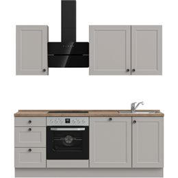 K&uuml;chenzeile Nobilia "Cascada II", NEU: individuell anpassbar mit gratis Profi-Beratung", grau (k&uuml;che: grau, korpus: lacklaminat steingraufarben, arbeitsplatte: eiche havanna nachbildung), B:210,3cm H:216,6cm T:60cm, Komplettk&uuml;chen-Sets, K&uuml;chenzeile, vormontiert, Breite 210 cm, Ausrichtung w&auml;hlbar, wahlw. mit E-Ger&auml;ten