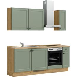 K&uuml;chenzeile Nobilia "Cascada I", NEU: individuell anpassbar mit gratis Profi-Beratung", gr&uuml;n (k&uuml;che: gr&uuml;n, korpus: lacklaminat schilffarben, arbeitsplatte: eiche sierra nachbildung), B:210,3cm H:216,6cm T:60cm, Komplettk&uuml;chen-Sets, K&uuml;chenzeile, vormontiert, Breite 210 cm, Ausrichtung w&auml;hlbar, wahlw. mit E-Ger&auml;ten