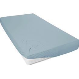 Spannbettlaken Primera "Mako-Feinjersey Spannbetttuch", blau (aquamarin), L:200cm, Mako-Jersey, Obermaterial: 100% Baumwolle, Bettlaken, Spannbettlaken, Geeignet f&uuml;r Standardmatratzen bis 22 cm, 100% Baumwolle