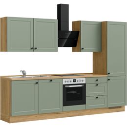 K&uuml;chenzeile Nobilia "Cascada II", NEU: individuell anpassbar mit gratis Profi-Beratung", gr&uuml;n (k&uuml;che: gr&uuml;n, korpus: lacklaminat schilffarben, arbeitsplatte: eiche sierra nachbildung), B:300,3cm H:216,6cm T:60cm, Komplettk&uuml;chen-Sets, K&uuml;chenzeile, vormontiert, Breite 300 cm, Ausrichtung w&auml;hlbar, wahlw. mit E-Ger&auml;ten