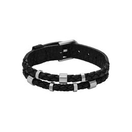 Armband Fossil "Schmuck Geschenk Edelstahl Leder Armschmuck JEWELRY", schwarz (edelstahlfarben, schwarz), Armb&auml;nder, Damen, 25,6cm, Edelstahl Leder, Edelstahl, Leder, Armband