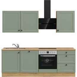 K&uuml;chenzeile Nobilia "Cascada II", NEU: individuell anpassbar mit gratis Profi-Beratung", gr&uuml;n (k&uuml;che: gr&uuml;n, korpus: lacklaminat schilffarben, arbeitsplatte: eiche sierra nachbildung), B:240,3cm H:216,6cm T:60cm, Komplettk&uuml;chen-Sets, K&uuml;chenzeile, vormontiert, Breite 240 cm, Ausrichtung w&auml;hlbar, wahlw. mit E-Ger&auml;ten