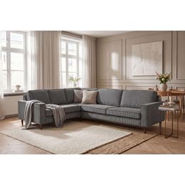 Ecksofa Home Affaire "Pinto Skandi, 290 cm, Chenille, Struktur, Ottomane links / rechts", grau (dunkelgrau), B:290cm H:89cm T:250cm, 92% Polyester, 8% Nylon, Sofas, Ecksofa, mit Keder, Massivholzf&uuml;&szlig;e Eiche ger&auml;uchert, Wellenunterfederung