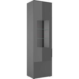 HBZ-MEBLE Vitrine HBZ "Santorin Vitrine, Melaminbeschichtung, LED-Beleuchtung", anthrazit, B:55cm H:196cm T:40cm, Glas, Holzwerkstoff, Schr&auml;nke, Vitrine, LED Vitrine, mit Softclose-Funktion, Lip Griffe aus Metall
