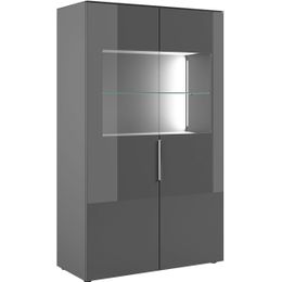 HBZ-MEBLE Vitrine HBZ "Santorin Vitrine, Melaminbeschichtung, LED-Beleuchtung", anthrazit, B:90cm H:150cm T:40cm, Glas, Holzwerkstoff, Schr&auml;nke, Vitrine, LED Vitrine, mit Softclose-Funktion, Lip Griffe aus Metall