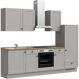 K&uuml;chenzeile Nobilia "Cascada I", NEU: individuell anpassbar mit gratis Profi-Beratung", grau (k&uuml;che: grau, korpus: lacklaminat steingraufarben, arbeitsplatte: eiche havanna nachbildung), B:270,3cm H:216,6cm T:60cm, Komplettk&uuml;chen-Sets, K&uuml;chenzeile, vormontiert, Breite 270 cm, Ausrichtung w&auml;hlbar, wahlw. mit E-Ger&auml;ten