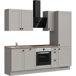 K&uuml;chenzeile Nobilia "Cascada II", NEU: individuell anpassbar mit gratis Profi-Beratung", grau (k&uuml;che: grau, korpus: lacklaminat steingraufarben, arbeitsplatte: eiche havanna nachbildung), B:240,3cm H:216,6cm T:60cm, Komplettk&uuml;chen-Sets, K&uuml;chenzeile, vormontiert, Breite 240 cm, Ausrichtung w&auml;hlbar, wahlw. mit E-Ger&auml;ten