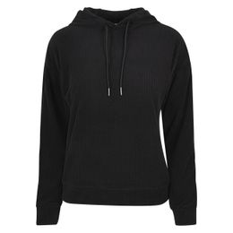 Rundhalspullover Urban Classics "Urban Classics Damen Ladies Velvet Rib Hoody", Damen, Gr. M, schwarz, 97% Polyester, 3% Elasthan, unifarben, loose fit, ohne Ausschnitt, Pullover Rundhalspullover