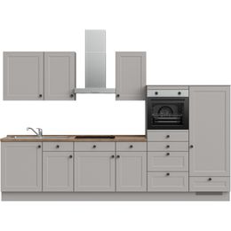 K&uuml;chenzeile Nobilia "Cascada I", NEU: individuell anpassbar mit gratis Profi-Beratung", grau (k&uuml;che: grau, korpus: lacklaminat steingraufarben, arbeitsplatte: eiche havanna nachbildung), B:330,3cm H:216,6cm T:60cm, Komplettk&uuml;chen-Sets, K&uuml;chenzeile, vormontiert, Breite 330 cm, Ausrichtung w&auml;hlbar, wahlw. mit E-Ger&auml;ten