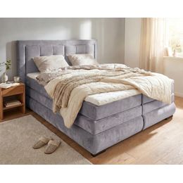 Boxspringbett OTTO HOME "MIVVA inkl. Bettkasten & Topper, Komfortliegeh&ouml;he: 67cm, Breite: 180cm", grau (hellgrau), B:204cm L:215cm, Holz teilmassiv, Holzwerkstoff, Spanplatte, Komplettbetten, Boxspringbett, in H3, H4 oder Hmix H3/H4, wahlweise mit oder ohne LED-Leuchten