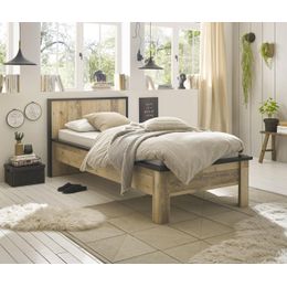 Einzelbett Home Affaire "SHERWOOD Liegefl&auml;che 90/140 oder 180x200 cm", braun (old style hell dekor), B:110cm H:93cm L:213cm, Betten, aus FSC-zertifiziertem Holzwerkstoff, rustikaler Landhausstil
