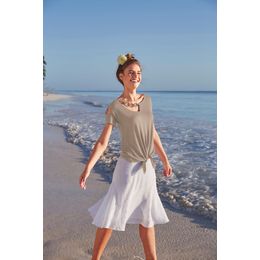 Rundhalsshirt Heine "Shirt", Damen, Gr. 34, beige (sand), 95% Viskose, 5% Elasthan, unifarben, Rundhals, Shirts Rundhalsshirt