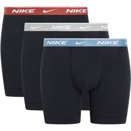 Boxershorts NIKE UNDERWEAR "BOXER BRIEF 3PK", Herren, Gr. S (46), 3 Stk., blk, mrs stn, gry hthr, smky ble wb, Jersey, Obermaterial: 95% Baumwolle, 5% Elasthan, kontrastfarbene Details, unifarben, k&ouml;rpernah, Unterhosen, mit NIKE Logo-Elastikbund