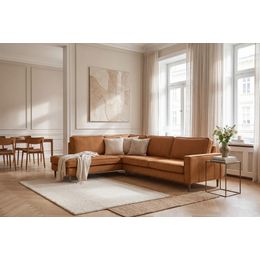 Ecksofa Home Affaire "Pinto Skandi, 290 cm, Chenille, Struktur, Ottomane links / rechts", braun (brick rot), B:290cm H:89cm T:217cm, 100% Polyester, Sofas, Ecksofa, mit Keder, Massivholzf&uuml;&szlig;e Eiche ger&auml;uchert, Wellenunterfederung
