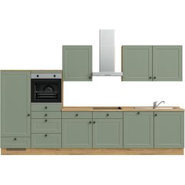 K&uuml;chenzeile Nobilia "Cascada I", NEU: individuell anpassbar mit gratis Profi-Beratung", gr&uuml;n (k&uuml;che: gr&uuml;n, korpus: lacklaminat schilffarben, arbeitsplatte: eiche sierra nachbildung), B:360,3cm H:216,6cm T:60cm, Komplettk&uuml;chen-Sets, K&uuml;chenzeile, vormontiert, Breite 360 cm, Ausrichtung w&auml;hlbar, wahlw. mit E-Ger&auml;ten