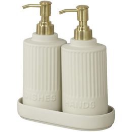 Seifenspender Wenko "Modell Heidi", beige, Keramik, Dosierspender, Seifenspender, mit Tablett, Soft-Touch-Oberfl&auml;che