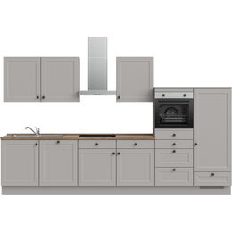 K&uuml;chenzeile Nobilia "Cascada I", NEU: individuell anpassbar mit gratis Profi-Beratung", grau (k&uuml;che: grau, korpus: lacklaminat steingraufarben, arbeitsplatte: eiche havanna nachbildung), B:360,3cm H:216,6cm T:60cm, Komplettk&uuml;chen-Sets, K&uuml;chenzeile, vormontiert, Breite 360 cm, Ausrichtung w&auml;hlbar, wahlw. mit E-Ger&auml;ten