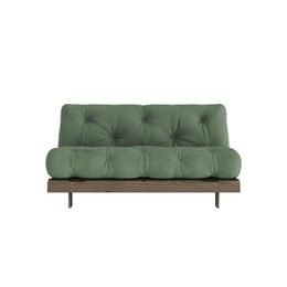 Daybett Karup Design "Roots Sofa Bed, Schlafsofa,, Bettfunktion, FSC-Massivholz", gr&uuml;n (olive gr&uuml;n), B:160cm H:85cm, Bezug: 80% Baumwolle, 20% Polyester, Daybetten, Inkl. Futonmatratze, Made in Europe, langlebig, B: 140 oder 160 cm