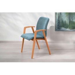 Armlehnstuhl OTTO HOME "Loreen Esszimmerstuhl, Polsterstuhl, Designstuhl", gr&uuml;n (storm 39 gr&uuml;n, eiche natur ge&ouml;lt), B:56cm H:86,5cm T:64cm, Holzwerkstoff, Massivholz, Polyester, St&uuml;hle, Armlehnstuhl, mit Massivgestell, hochwertig gearbeitet, Armlehnen, stilvoll, bequem