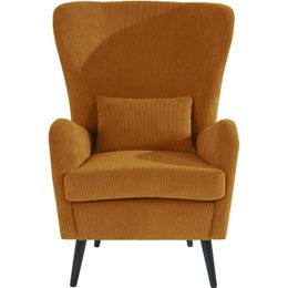 Sessel Home Affaire "Sallito, Ohrensessel, TV-Sessel", gelb (curry), B:76cm H:109cm T:85cm, Struktur Hahnentritt (67% Polypropylen, 33% Polyester);Samtoptik (100% Polyester);Fellimitat (100% Polyester);Samtcord (92% Polyester, 8% Polyamid);Struktur (100% Polyester);Struktur fein (100% Polyester), Sessel, Sessel, f&uuml;r Wohnzimmer, auch in Samtcord