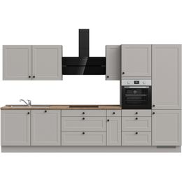 K&uuml;chenzeile Nobilia "Cascada II", NEU: individuell anpassbar mit gratis Profi-Beratung", grau (k&uuml;che: grau, korpus: lacklaminat steingraufarben, arbeitsplatte: eiche havanna nachbildung), B:360,3cm H:216,6cm T:60cm, Komplettk&uuml;chen-Sets, K&uuml;chenzeile, vormontiert, Breite 360 cm, Ausrichtung w&auml;hlbar, wahlw. mit E-Ger&auml;ten