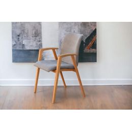 Armlehnstuhl OTTO HOME "Loreen Esszimmerstuhl, Polsterstuhl, Designstuhl", braun (schlamm, eiche natur ge&ouml;lt), B:56cm H:86,5cm T:64cm, Holzwerkstoff, Massivholz, Polyester, St&uuml;hle, Armlehnstuhl, mit Massivgestell, hochwertig gearbeitet, Armlehnen, stilvoll, bequem