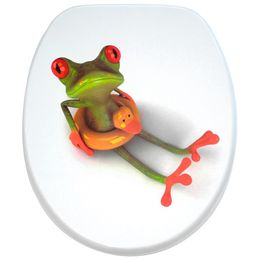 WC-Sitz Sanilo "Froggy mit Absenkautomatik & Quick Release", bunt (gr&uuml;n, orange, gelb), B:37,7cm L:47cm, MDF - Mitteldichte Holzfaserplatte, WC-Sitze, Premium Toilettendeckel, abnehmbar, leichte Montage von oben