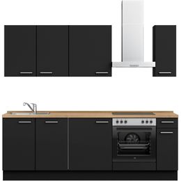 K&uuml;chenzeile Nobilia "Touch I", NEU: individuell anpassbar mit gratis Profi-Beratung", schwarz (k&uuml;che: schwarz, korpus: schwarz, arbeitsplatte: eiche sierra nachbildung), B:240,3cm H:216,6cm T:60cm, Komplettk&uuml;chen-Sets, K&uuml;chenzeile, vormontiert, Breite 240 cm, Ausrichtung w&auml;hlbar, wahlw. mit E-Ger&auml;ten