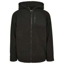Fleecejacke Urban Classics "Urban Classics Herren Hooded Sherpa Zip Jacket", Herren, Gr. S, schwarz, 100% Polyester, unifarben, loose fit, ohne Ausschnitt, Jacken Fleecejacke