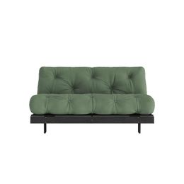 Daybett Karup Design "Roots Sofa Bed, Schlafsofa,, Bettfunktion, FSC-Massivholz", gr&uuml;n (olive gr&uuml;n), B:160cm H:85cm, Bezug: 80% Baumwolle, 20% Polyester, Daybetten, Inkl. Futonmatratze, Made in Europe, langlebig, B: 140 oder 160 cm